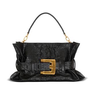 Balmain Femme, Sacs, Noir, Taille: ONE Size Sac Anthem Medium en cuir de veau emboss&eacute; effet croco