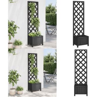 vidaXL Vidaxl - Jardini&egrave;re avec treillis noir bois massif de sapin - Jardinier Noire - Jardini&egrave;re Bois Massif - Pot Plante Grimpante - Support Vigne - Bac