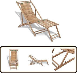vidaXL Liegestuhl mit Fu&szlig;teil Bambus - Liegestuhl - Bambus Liege - Gartenstuhl - Sonnenschirm - Outdoor M&ouml;bel