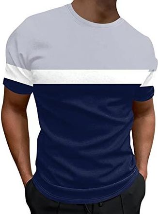 Generic Hauts ray&eacute;s d&eacute;t&eacute; pour hommes printemps et &eacute;t&eacute; loisirs sports respirant confortable plage vent rayures couleur t-shirt &agrave; manches courtes, bleu marine, 