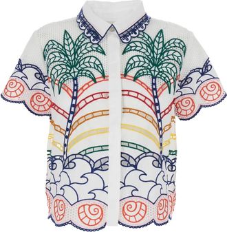 Farm Rio Farm Rio, Femme, Blouses et Chemises, Blanc, Taille: 40 FR Chemise en coton brod&eacute;