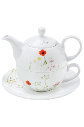 Novel Tea-For-One-Set Wildflower, Mehrfarbig, Keramik, 4-teilig, Blume, Lfgb, Kaffee & Tee, Kannen, Teekannen