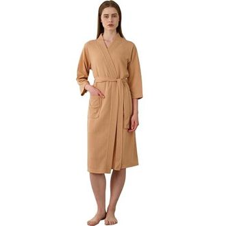 Generic Peignoir gaufr&eacute; avec poches pour femme - Peignoir en &eacute;ponge l&eacute;ger - Longue robe de matin dhiver &agrave; manches longues - Peignoir pyjama avec ceinture - Ma