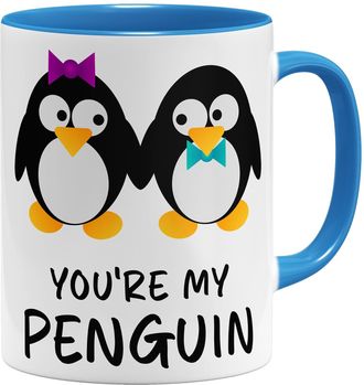 OM3 lustige Tasse mit Spruch - You are my Penguin - Love Statement - Spruchtasse | Keramik Becher | 11oz 325ml | Beidseitig Bedruckt | Hellblau