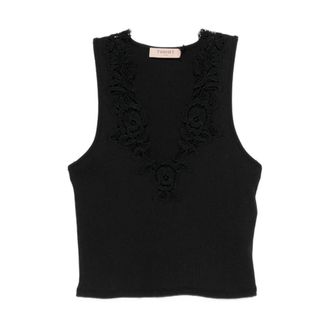 Twinset Femme, Tops, Noir, Taille: 38 FR Acanalado Encaje Top