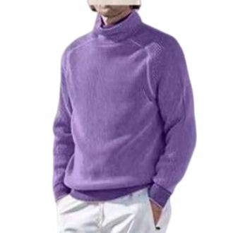 Generic Pull simple et tendance &agrave; col haut, d&eacute;contract&eacute; et confortable, mode dhiver, pull c&ocirc;tel&eacute; &agrave; manches longues pour homme, violet, XXL