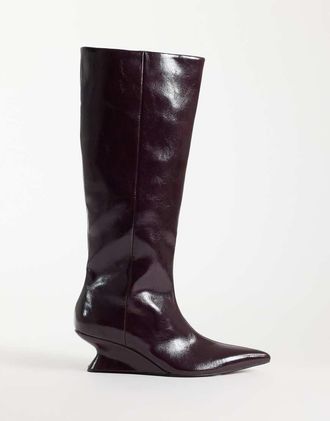 Asos bottes montantes &agrave; enfiler &agrave; talon compens&eacute; Cinder bordeaux-Rouge