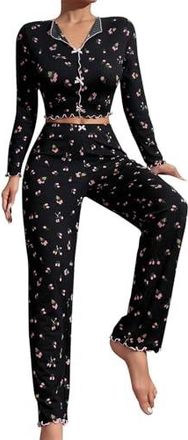 Generic Ensemble de pyjama deux pi&egrave;ces pour femme - Ensemble de v&ecirc;tements de d&eacute;tente &agrave; manches longues pour lautomne et lhiver - Ensemble de pyjama chaud et c