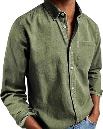 Generic Chemise de golf à manches longues pour homme, décontractée, grande taille, boutonnée, col tendance, avec poche de poitrine, Vert, 5XL