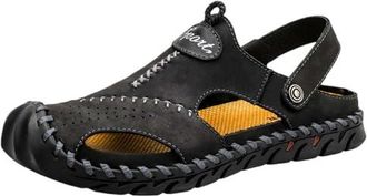 Generic Sandales en cuir pour homme - Sandales de sport fermées - Sangle de talon réglable - Sandales de randonnée pour homme - Chaussons dété larges - Chauss