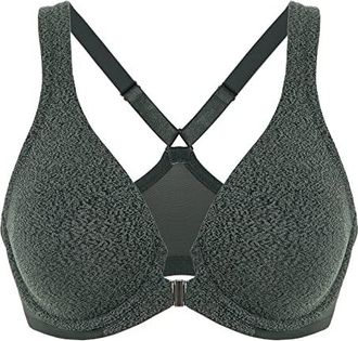 Delimira Soutien Gorge Fermeture Devant Grande Taille avec Armature Decollete Plongeant Dos Nageur Non Rembourré Canard Heather 115C