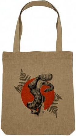 Fabulous Sac Shopping Tote Bag Aspect Lin - Serpent &agrave; Tete Noire Minimaliste Biologie Illustration Ancienne - Sac de Courses Toile Epaisse 360g Beige Naturel C