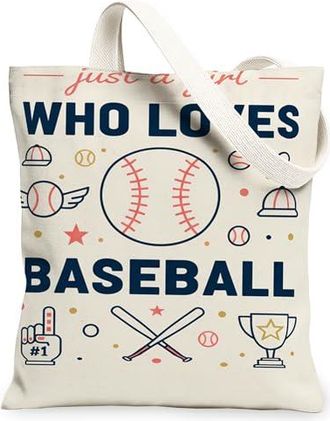 Generic Sacs fourre-tout en toile de baseball, design graphique sportif, sacs de courses r&eacute;utilisables, l&eacute;gers et lavables en toile pour salle de sport, beige