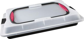 Zenker Blechkuchen-Container to go, Backblech mit Transport-Abdeckung für unterwegs, Backform antihaft mit Deckel und Softgriffen (Kuchenform: ca.425x295x75 