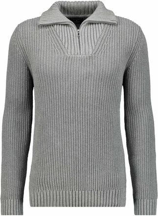 Ragman Herren Strickpullover mit Troyer-Kragen Grau-Melange-012, 3XL