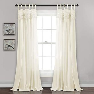 Lush Décor Lydia Vorhänge, Rüschen, Fensterpaneel-Set für Wohnzimmer, Esszimmer, Schlafzimmer, 213,4 x 101,6 cm, Elfenbeinfarben