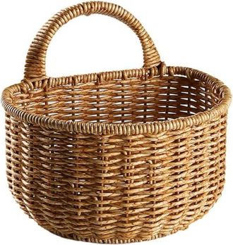 Generic Petit panier de rangement mural en osier tiss&eacute; avec poign&eacute;e - Petit panier de rangement pour plantes, jouets, serviettes, dortoir (dor&eacute;, M)