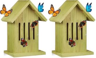 Relaxdays Schmetterlingshaus h&auml;ngend, Insektenhotel f&uuml;r Garten, Balkon, Apollofalter, HxBxT: 25,5 x 18,5 x 12 cm, gr&uuml;n (Packung mit 2)