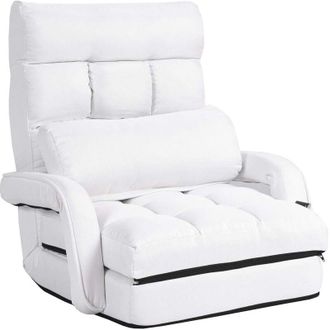 Costway Costway - Klappsofa verstellbar, Liegebett mit Armlehnen und Kissen, klappbar, gepolstert, f&uuml;r Zuhause und B&uuml;ro Weiss