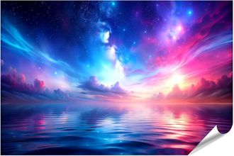 Islandburner Poster Sternenhimmel &Uuml;ber Dem Meer Fantasie Landschaft - Poster 90x60cm