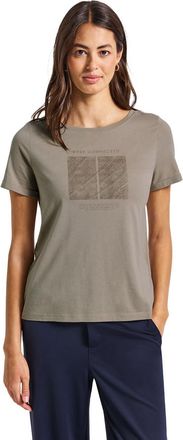 Street One Damen 3227671 Artwork Shirt mit Turn-Up, Morning beige, 42