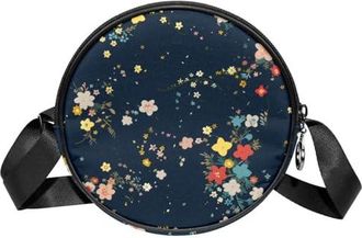 Generic Sac &agrave; bandouli&egrave;re rond pour femme, petit sac &agrave; bandouli&egrave;re &agrave; motif floral avec fermeture &eacute;clair, bretelles r&eacute;glables, sac &agrave; main rond d&eacute;contract&eacute; pour