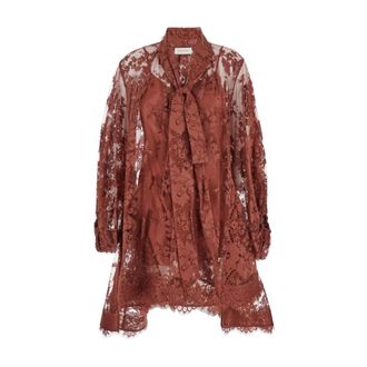 Zimmermann Femme, Robes, Rouge, Taille: 36 FR Robe Bordeaux Chantilly Dentelle Col en V