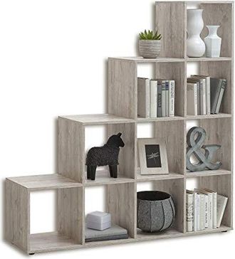 FMD M&ouml;bel 248-002 Mega 2 Treppenregal Raumteiler B&uuml;cherregal Raumtrenner 10 F&auml;cher, sandeiche, ma&szlig;e 138.5 x 141.5 x 32.6 cm (BHT)