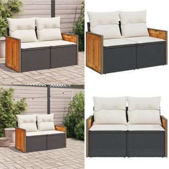 vidaXL Gartensofa mit Kissen 2-Sitzer Schwarz Poly Rattan - Outdoor M&ouml;bel - Gartenm&ouml;bel - Gartensofa - 2-Sitzer Sofa - Rattan Sofa - Home & Living