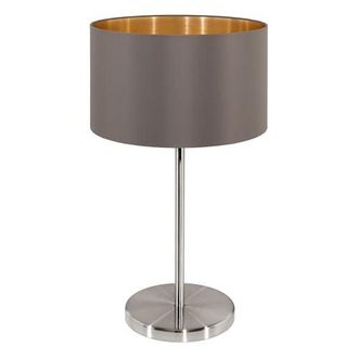 Eglo Lampe de table MASERLO, lampe à poser en textile à flamme, lampe de table de nuit ovale en acier et tissu, couleur : nickel mat, cappuccino, or, douil
