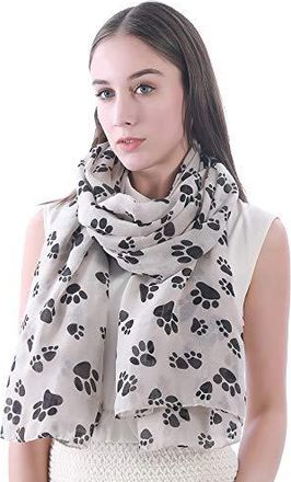 Lina & Lily Écharpe Foulard Femme Imprimé Pattes de Chien Chat (Kaki)