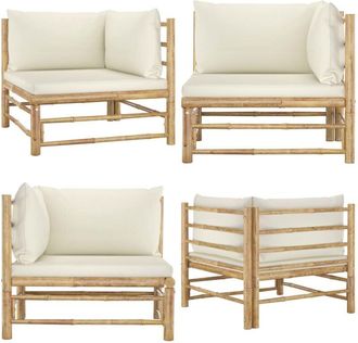 vidaXL Garten-Ecksofa mit Kissen Cremewei&szlig; Bambus - Gartensofa - Eckbank - Lounge M&ouml;bel - Bambus Gartenm&ouml;bel - Outdoor Sofa - Home & Living
