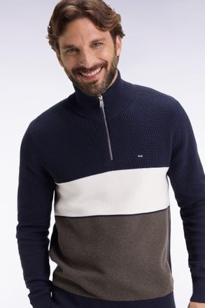 Eden Park Pull Col Camionneur En Coton Marron Et Marine &Agrave; Effet De Rayure