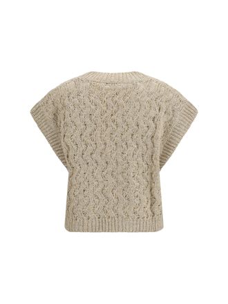 Brunello Cucinelli Womens Silk Blend Sequined Vest Biondo+stracciatella Knitwear Sweater