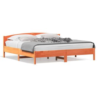 Generic Bettgestell mit Kopfteil - Einzel-/Doppelbett, Massivholzbett ohne Matratze, Lattenrost aus Sperrholz, Schlafzimmerm&ouml;bel (Braun, 135x190 cm) (180 x 20