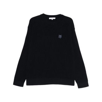 Maison Kitsun&eacute; Homme, Pulls, Bleu, Taille: S Pull en coton c&ocirc;tel&eacute; &agrave; t&ecirc;te de renard