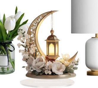 Generic Mondf&ouml;rmiger Feiertags-Tischaufsatz, perfekt f&uuml;r rotierende saisonale Wohngestaltung, 2D-Acryl-arabische Dekorationen f&uuml;r Zuhause, Schreibtisch, B&uuml;che