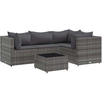 vidaXL Vidaxl - Salon de jardin 5 pcs avec coussins Gris R&eacute;sine tress&eacute;e