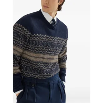 Brunello Cucinelli Jacquard Knit Nordic Sweater - Navy