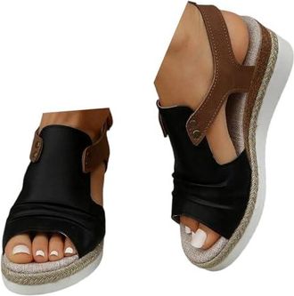 Generic Sandales compens&eacute;es orthop&eacute;diques pour femme avec sangle de cheville - Soutien de la vo&ucirc;te plantaire - Chaussures &agrave; bout ouvert - Espadrilles &agrave; talon 
