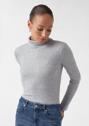 Comma Langarmshirt T-Shirt Weiches Rippshirt mit Rollkragen im Slim Fit