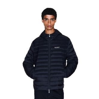 A|X Armani Exchange Mens Essential, Long Sleeve Padded Side Lettering Logo Jacket, Blue, XL