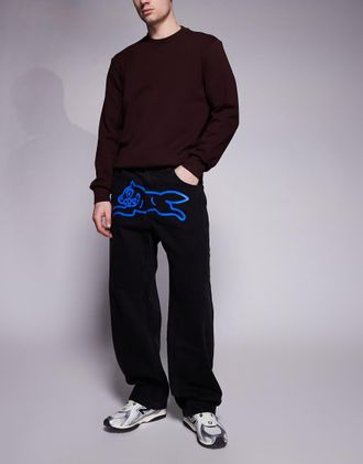 Icecream Jean &agrave; imprim&eacute; chien qui court - Noir d&eacute;lav&eacute;