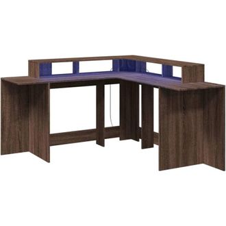 vidaXL Bureau et lumières LED chêne marron bois dingénierie vidaXL