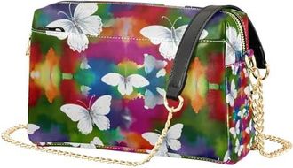 Mnsruu Sacs à bandoulière pour femme, motif papillons blancs, fond multicolore, sacs à main en cuir