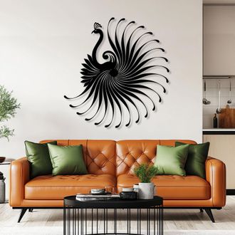 Generic Schwarze Pfauen-Wandkunst aus Metall, gro&szlig;e Tropische Vogel-Wandkunst aus Metall f&uuml;r Wohnzimmer, Moderne Pfauen-Skulptur f&uuml;r Wohnzimmer, Schlafzimmer,