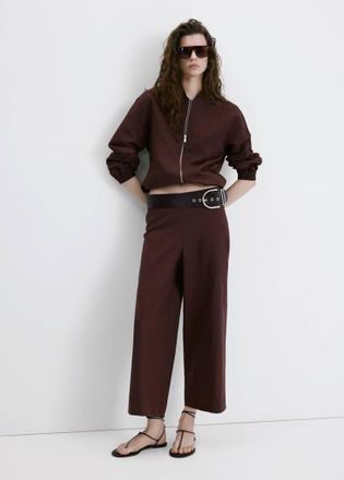 Mango Pantalon droit lin chocolat - Femme - 34 - MANGO