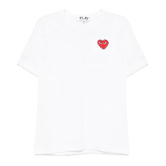 Comme Des Gar&ccedil;ons Homme, Tops, Blanc, Taille: XL T-Shirt Rhinestone Emblem Rhinestone Heart