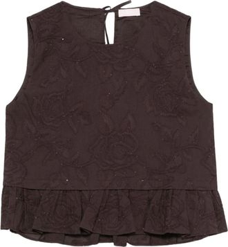 Liu Jo Femme, Blouses et Chemises, Brun, Taille: 42 FR Blouse sans manches &agrave; broderies florales