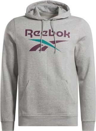 Reebok Sweat &agrave; Capuche en Polaire avec Grand Logo Identity Graphique dentra&icirc;nement (Long), Mgreyh/Prune de Minuit, M Homme